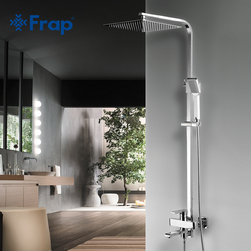 Frap Luxury Wall Mounted Rain Shower faucets Set Square Stainless steel ...