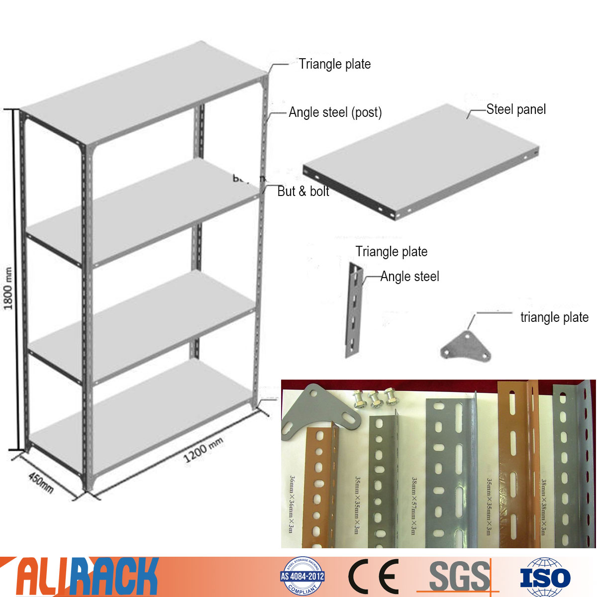 ALI RACKING Slotted Angle Steel Shelving with MDF Shelves Light Duty ...